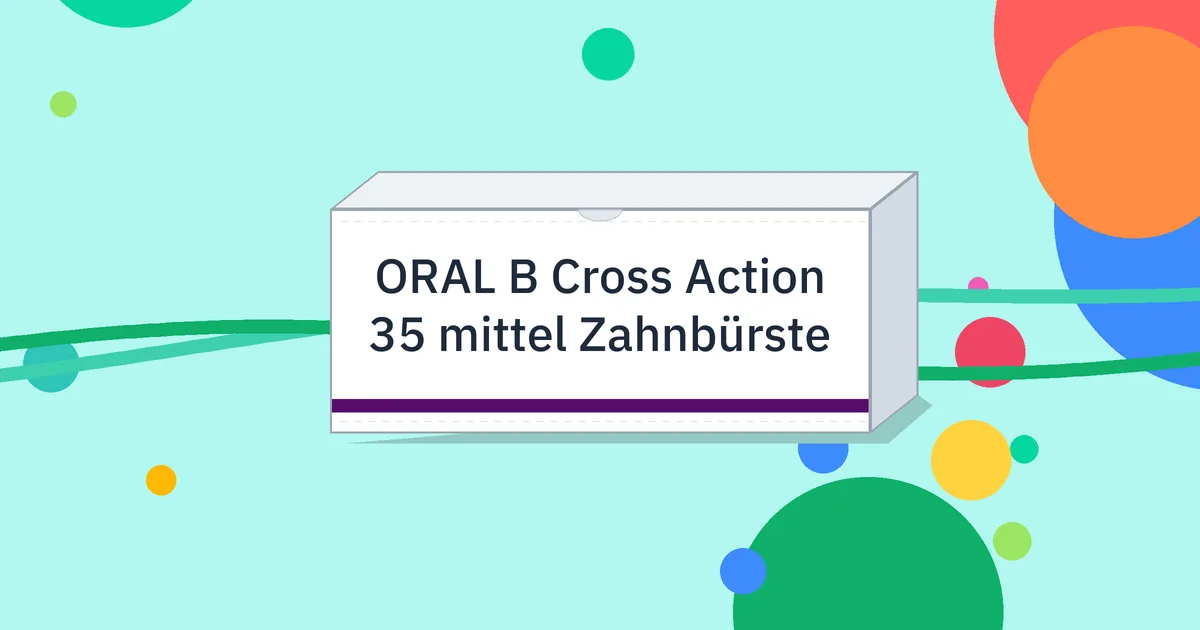 Symbolbild: Packung mit der Aufschrift ORAL B Cross Action 35 mittel Zahnbürste (PZN 00594100) – Verfügbarkeit und Bezug in Apotheken in Frankfurt am Main