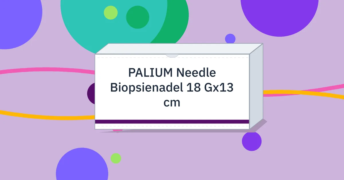 Symbolbild: Packung mit der Aufschrift PALIUM Needle Biopsienadel 18 Gx13 cm (PZN 16922865) – Verfügbarkeit und Bezug in Apotheken in Frankfurt am Main