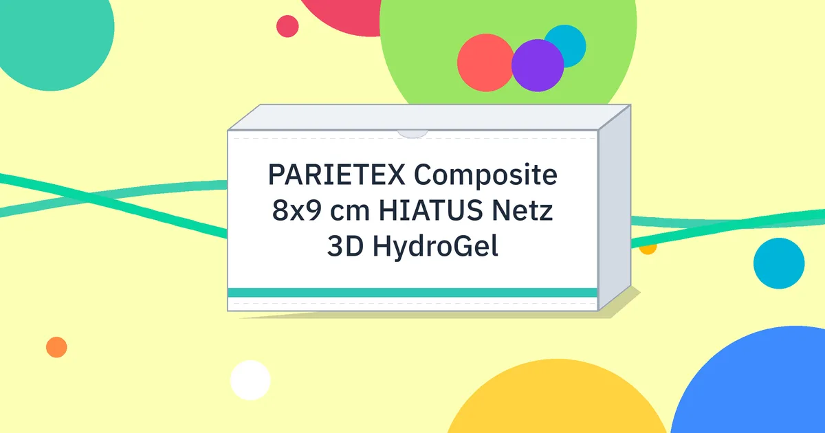 Symbolbild: Packung mit der Aufschrift PARIETEX Composite 8x9 cm HIATUS Netz 3D HydroGel (PZN 00462479) – Verfügbarkeit und Bezug in Apotheken in Frankfurt am Main