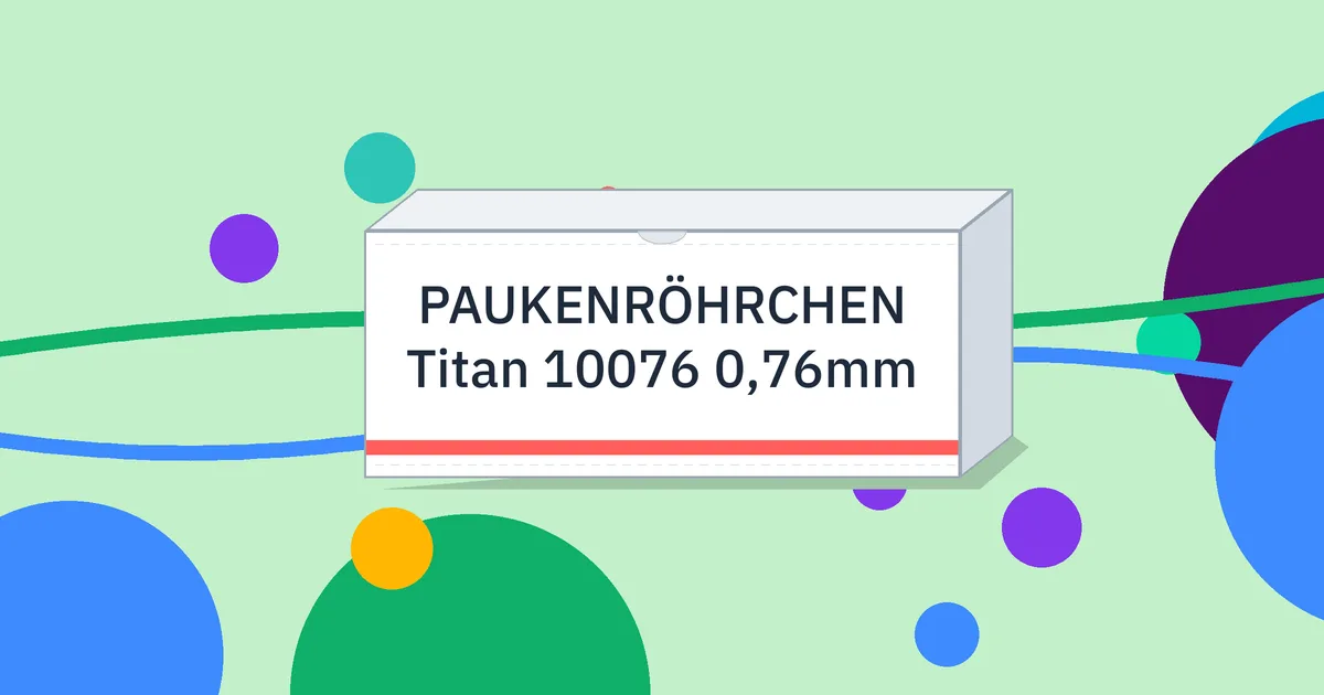 Symbolbild: Packung mit der Aufschrift PAUKENRÖHRCHEN Titan 10076 0,76mm (PZN 00186097) – Verfügbarkeit und Bezug in Apotheken in Frankfurt am Main