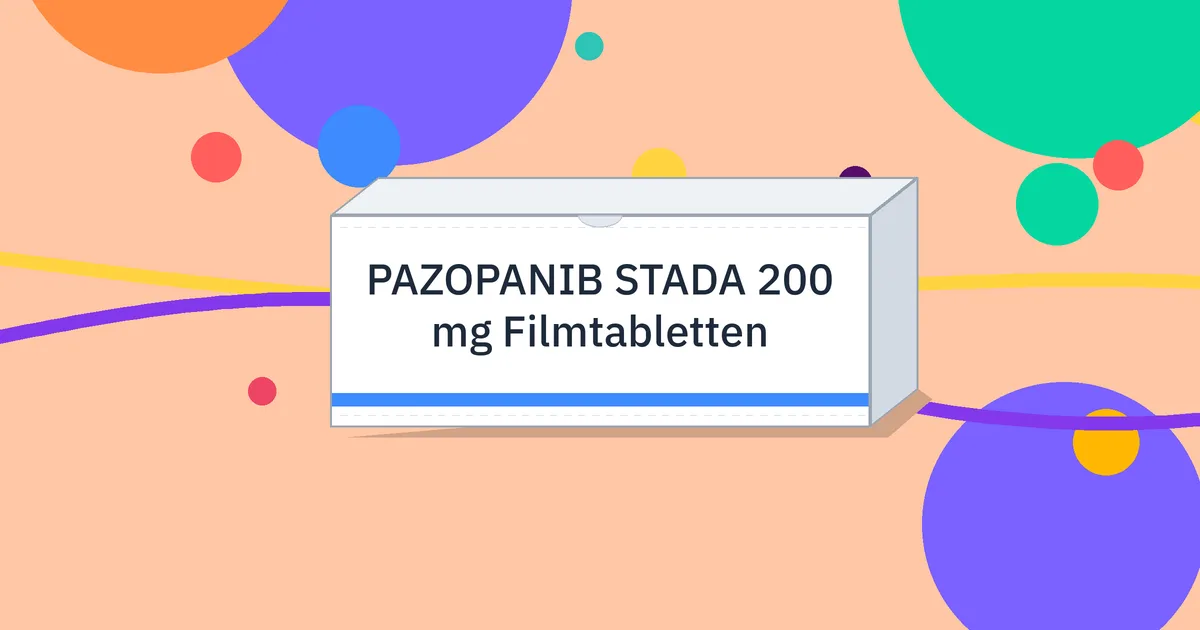 Symbolbild: Packung mit der Aufschrift PAZOPANIB STADA 200 mg Filmtabletten (PZN 19430878) – Verfügbarkeit und Bezug in Apotheken in Frankfurt am Main