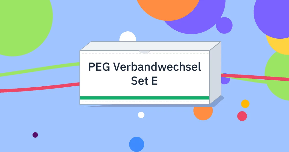 Symbolbild: Packung mit der Aufschrift PEG Verbandwechsel Set E (PZN 19295883) – Verfügbarkeit und Bezug in Apotheken in Frankfurt am Main
