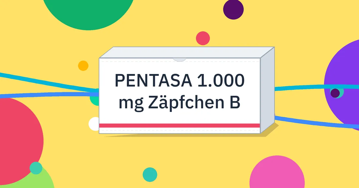Symbolbild: Packung mit der Aufschrift PENTASA 1.000 mg Zäpfchen B (PZN 02593292) – Verfügbarkeit und Bezug in Apotheken in Frankfurt am Main