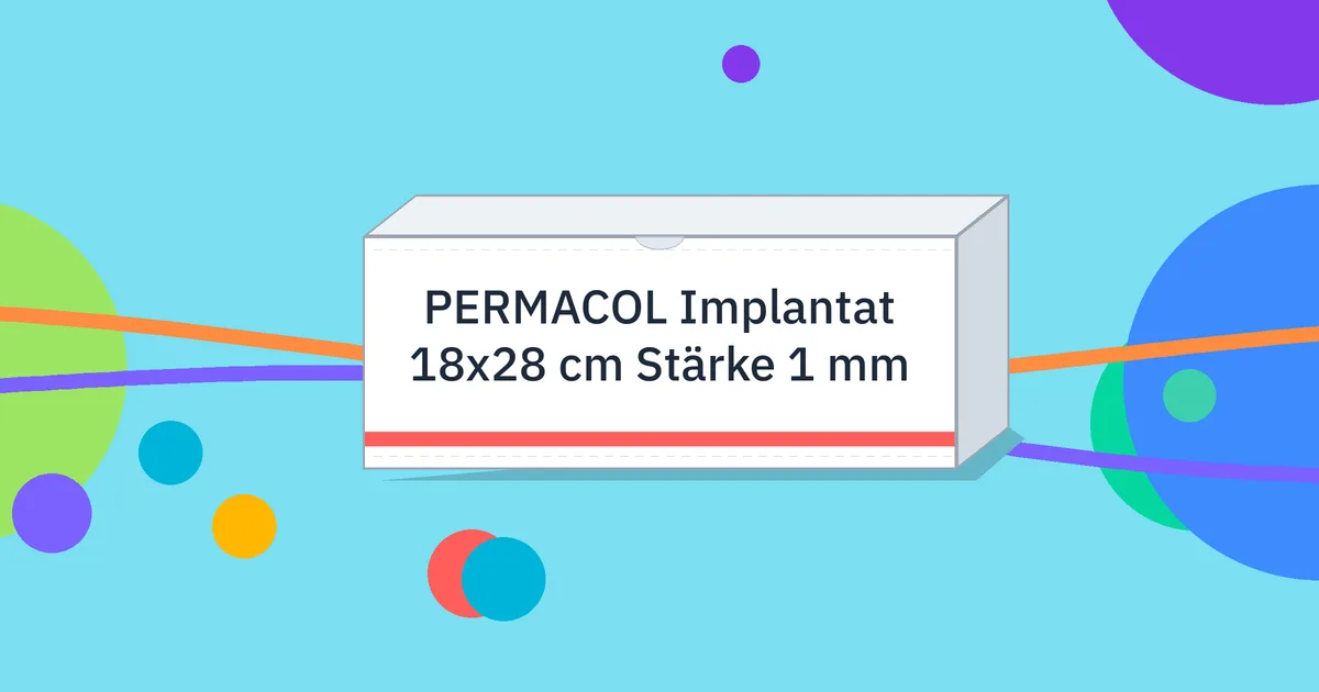 Symbolbild: Packung mit der Aufschrift PERMACOL Implantat 18x28 cm Stärke 1 mm (PZN 05869725) – Verfügbarkeit und Bezug in Apotheken in Frankfurt am Main