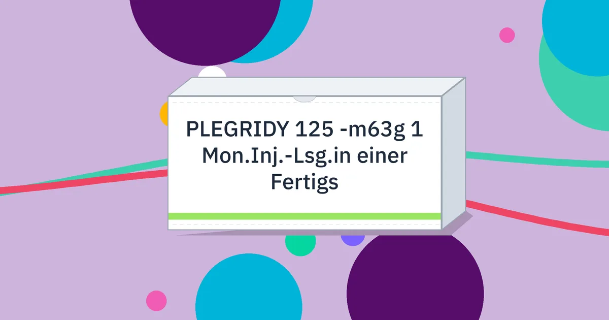Symbolbild: Packung mit der Aufschrift PLEGRIDY 125 -m63g 1 Mon.Inj.-Lsg.in einer Fertigs (PZN 15395748) – Verfügbarkeit und Bezug in Apotheken in Frankfurt am Main