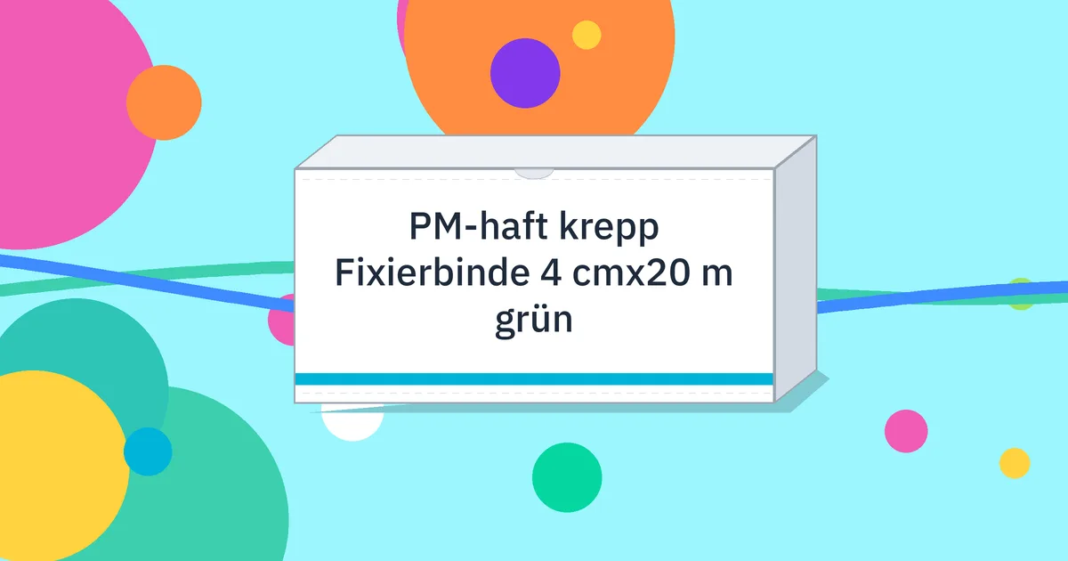 Symbolbild: Packung mit der Aufschrift PM-haft krepp Fixierbinde 4 cmx20 m grün (PZN 18846594) – Verfügbarkeit und Bezug in Apotheken in Frankfurt am Main