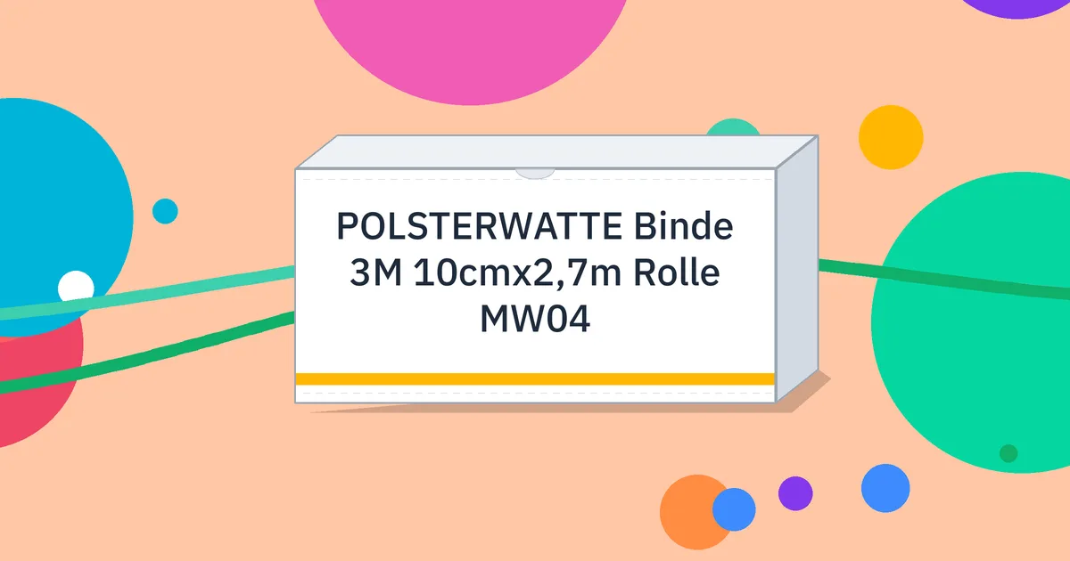 Symbolbild: Packung mit der Aufschrift POLSTERWATTE Binde 3M 10cmx2,7m Rolle MW04 (PZN 19814633) – Verfügbarkeit und Bezug in Apotheken in Frankfurt am Main