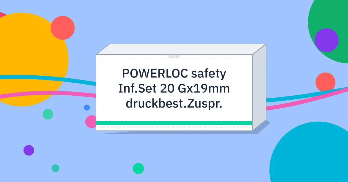 Symbolbild: Packung mit der Aufschrift POWERLOC safety Inf.Set 20 Gx19mm druckbest.Zuspr. (PZN 18816966) – Verfügbarkeit und Bezug in Apotheken in Frankfurt am Main