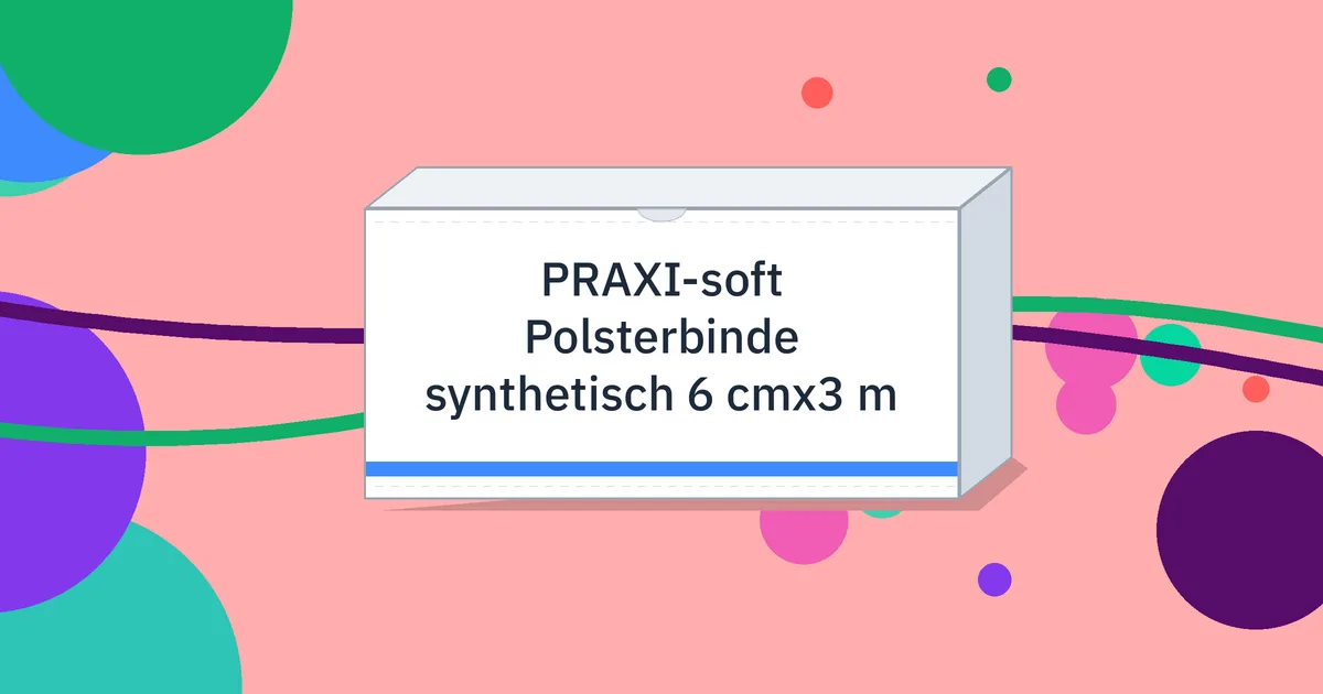 Symbolbild: Packung mit der Aufschrift PRAXI-soft Polsterbinde synthetisch 6 cmx3 m (PZN 20777713) – Verfügbarkeit und Bezug in Apotheken in Frankfurt am Main