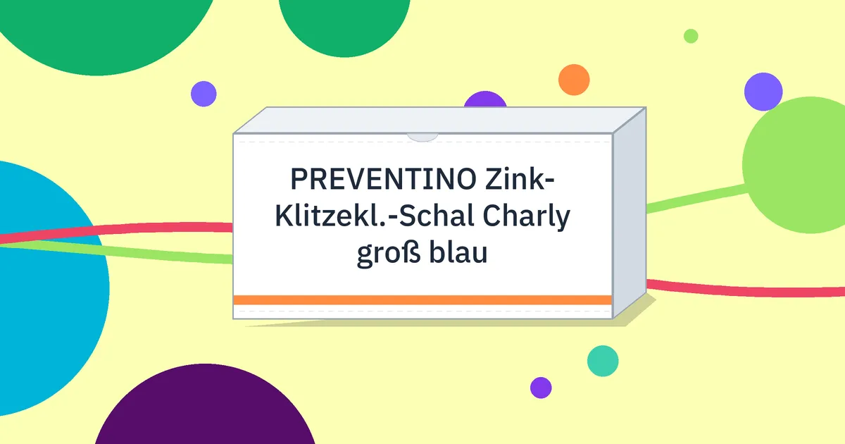 Symbolbild: Packung mit der Aufschrift PREVENTINO Zink-Klitzekl.-Schal Charly groß blau (PZN 12447338) – Verfügbarkeit und Bezug in Apotheken in Frankfurt am Main