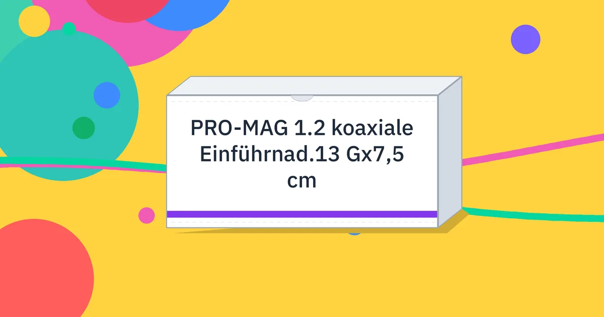 Symbolbild: Packung mit der Aufschrift PRO-MAG 1.2 koaxiale Einführnad.13 Gx7,5 cm (PZN 06768015) – Verfügbarkeit und Bezug in Apotheken in Frankfurt am Main