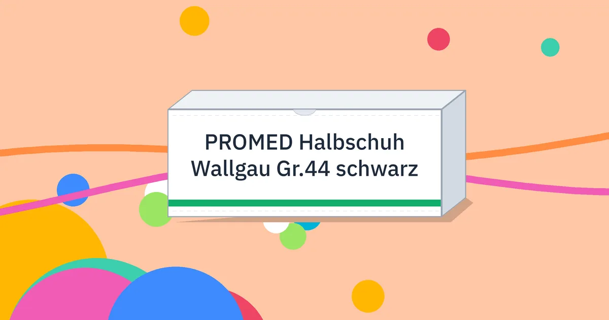 Symbolbild: Packung mit der Aufschrift PROMED Halbschuh Wallgau Gr.44 schwarz (PZN 14349189) – Verfügbarkeit und Bezug in Apotheken in Frankfurt am Main