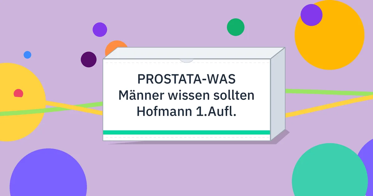 Symbolbild: Packung mit der Aufschrift PROSTATA-WAS Männer wissen sollten Hofmann 1.Aufl. (PZN 07596042) – Verfügbarkeit und Bezug in Apotheken in Frankfurt am Main