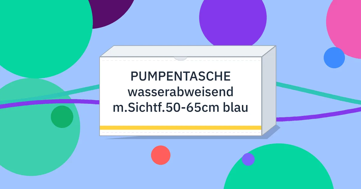 Symbolbild: Packung mit der Aufschrift PUMPENTASCHE wasserabweisend m.Sichtf.50-65cm blau (PZN 19117704) – Verfügbarkeit und Bezug in Apotheken in Frankfurt am Main