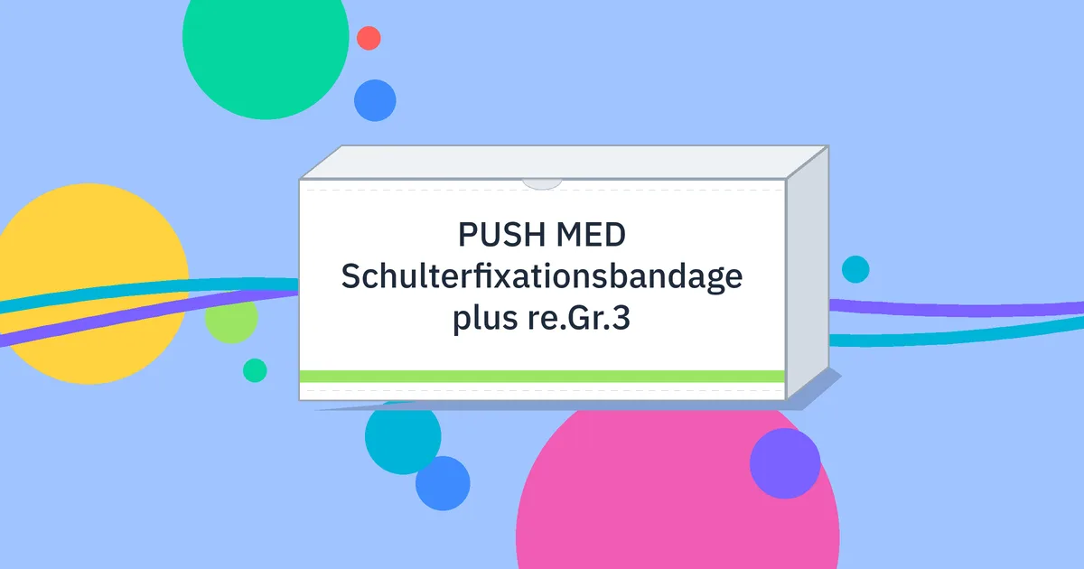 Symbolbild: Packung mit der Aufschrift PUSH MED Schulterfixationsbandage plus re.Gr.3 (PZN 09372625) – Verfügbarkeit und Bezug in Apotheken in Frankfurt am Main