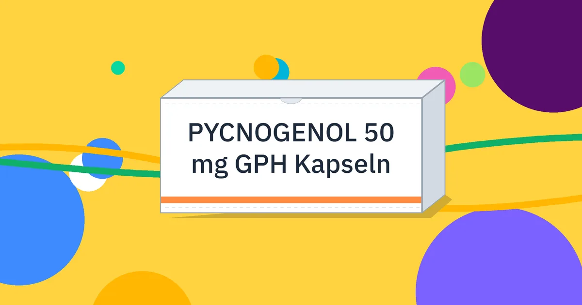 Symbolbild: Packung mit der Aufschrift PYCNOGENOL 50 mg GPH Kapseln (PZN 09188086) – Verfügbarkeit und Bezug in Apotheken in Frankfurt am Main