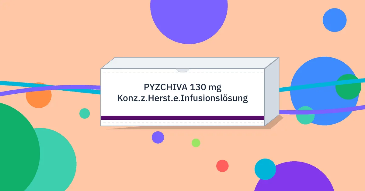 Symbolbild: Packung mit der Aufschrift PYZCHIVA 130 mg Konz.z.Herst.e.Infusionslösung (PZN 19271285) – Verfügbarkeit und Bezug in Apotheken in Frankfurt am Main