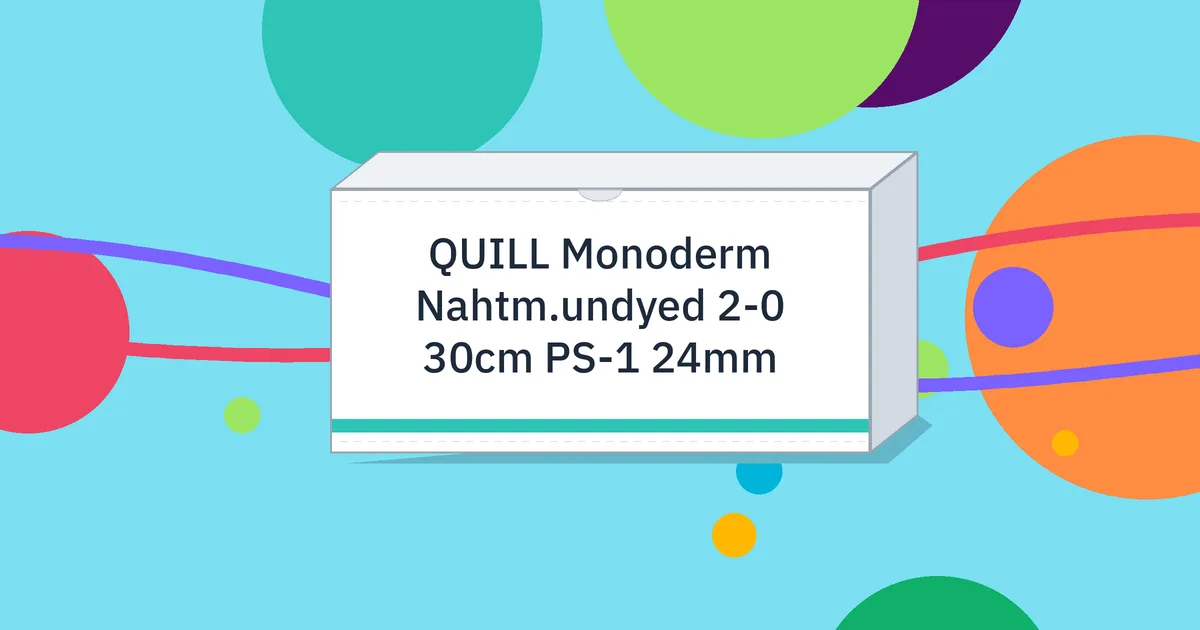 Symbolbild: Packung mit der Aufschrift QUILL Monoderm Nahtm.undyed 2-0 30cm PS-1 24mm (PZN 17987683) – Verfügbarkeit und Bezug in Apotheken in Frankfurt am Main