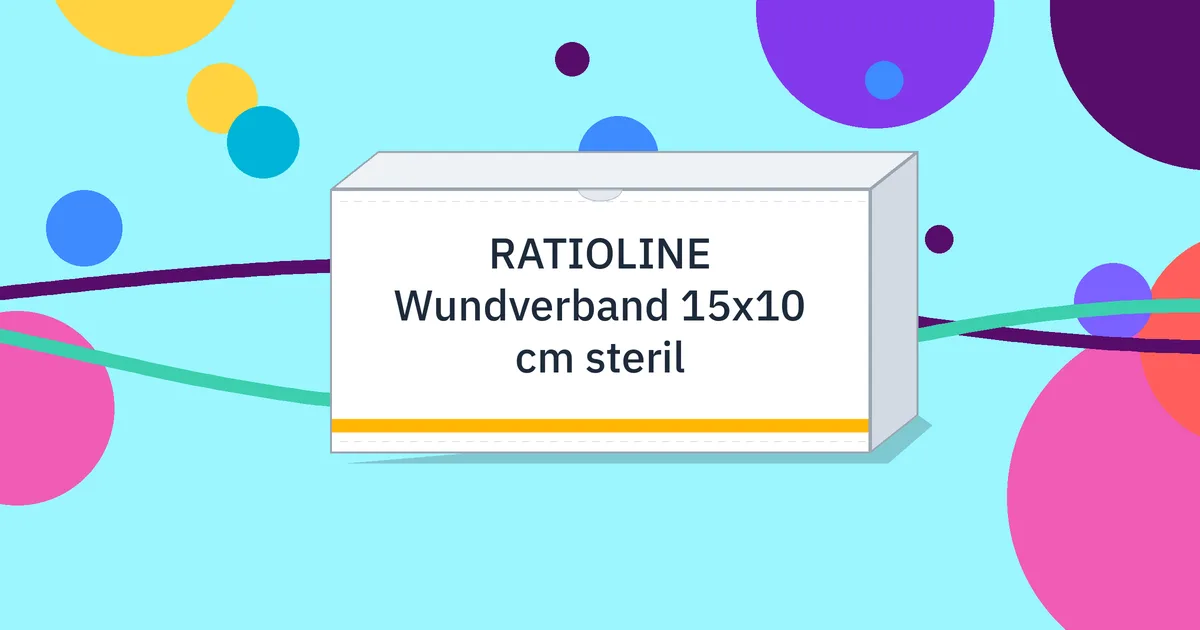 Symbolbild: Packung mit der Aufschrift RATIOLINE Wundverband 15x10 cm steril (PZN 13583032) – Verfügbarkeit und Bezug in Apotheken in Frankfurt am Main