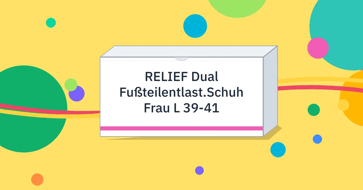 Symbolbild: Packung mit der Aufschrift RELIEF Dual Fußteilentlast.Schuh Frau L 39-41 (PZN 16629881) – Verfügbarkeit und Bezug in Apotheken in Frankfurt am Main