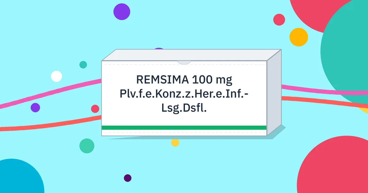 Symbolbild: Packung mit der Aufschrift REMSIMA 100 mg Plv.f.e.Konz.z.Her.e.Inf.-Lsg.Dsfl. (PZN 19058692) – Verfügbarkeit und Bezug in Apotheken in Frankfurt am Main