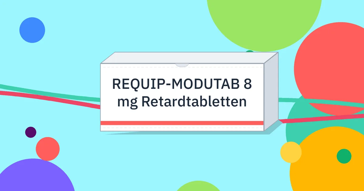 Symbolbild: Packung mit der Aufschrift REQUIP-MODUTAB 8 mg Retardtabletten (PZN 08875583) – Verfügbarkeit und Bezug in Apotheken in Frankfurt am Main