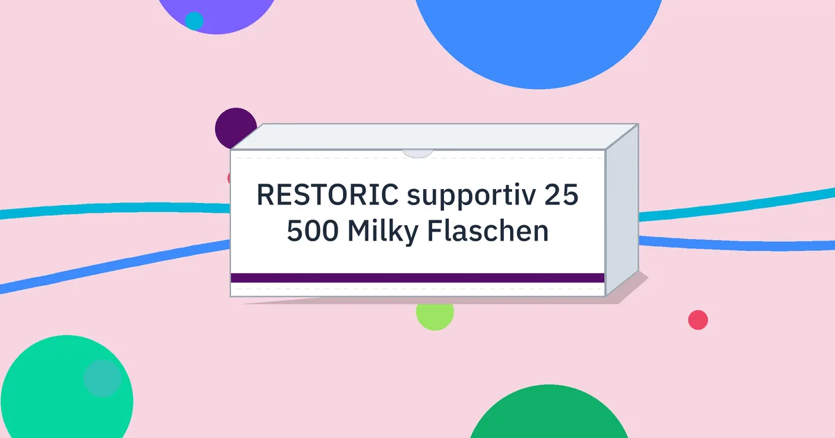 Symbolbild: Packung mit der Aufschrift RESTORIC supportiv 25 500 Milky Flaschen (PZN 18795773) – Verfügbarkeit und Bezug in Apotheken in Frankfurt am Main