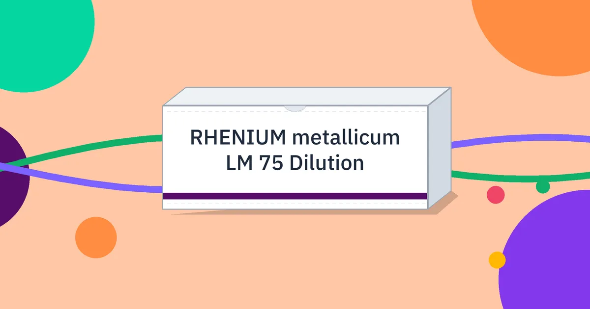 Symbolbild: Packung mit der Aufschrift RHENIUM metallicum LM 75 Dilution (PZN 13049284) – Verfügbarkeit und Bezug in Apotheken in Frankfurt am Main