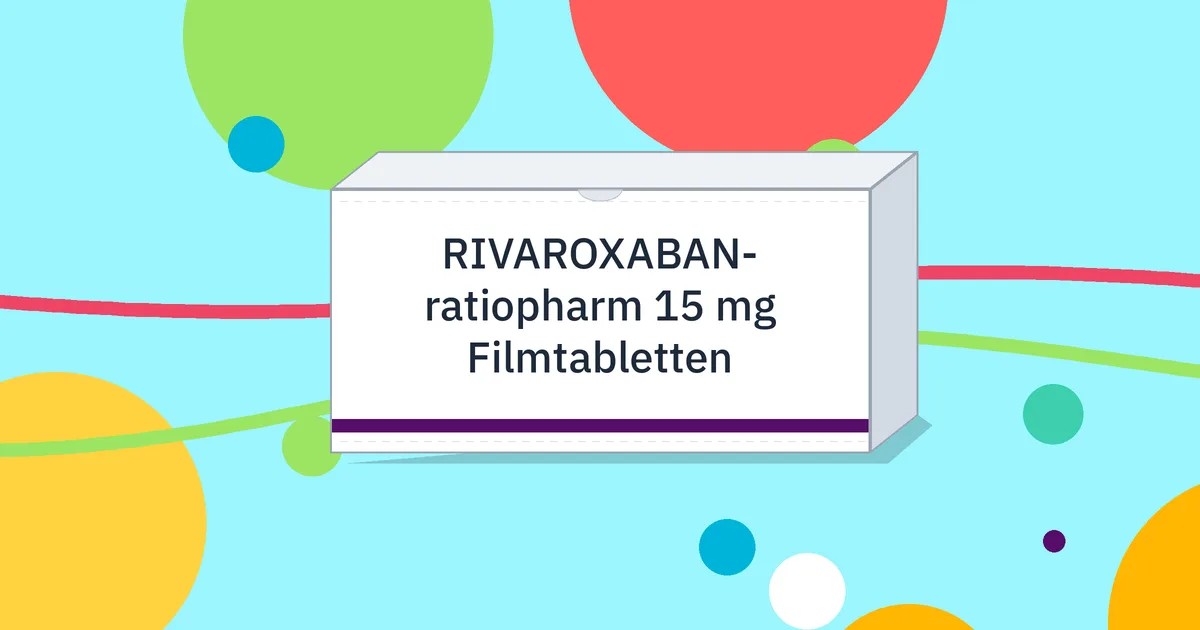 Symbolbild: Packung mit der Aufschrift RIVAROXABAN-ratiopharm 15 mg Filmtabletten (PZN 18826798) – Verfügbarkeit und Bezug in Apotheken in Frankfurt am Main