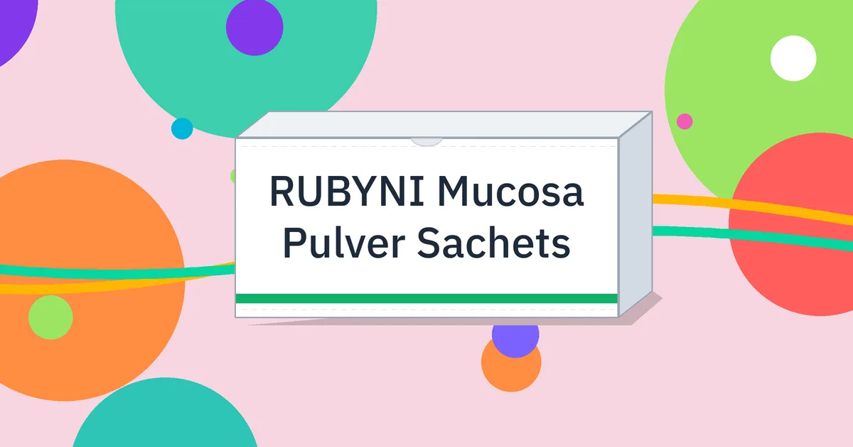 Symbolbild: Packung mit der Aufschrift RUBYNI Mucosa Pulver Sachets (PZN 20028147) – Verfügbarkeit und Bezug in Apotheken in Frankfurt am Main