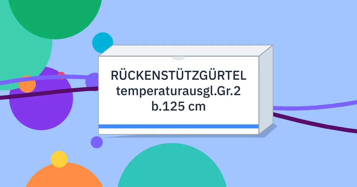 Symbolbild: Packung mit der Aufschrift RÜCKENSTÜTZGÜRTEL temperaturausgl.Gr.2 b.125 cm (PZN 01174363) – Verfügbarkeit und Bezug in Apotheken in Frankfurt am Main