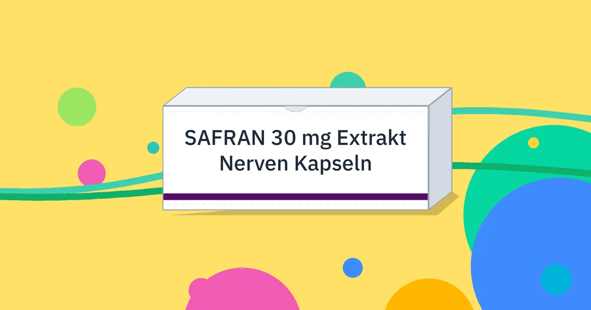 Symbolbild: Packung mit der Aufschrift SAFRAN 30 mg Extrakt Nerven Kapseln (PZN 17304939) – Verfügbarkeit und Bezug in Apotheken in Frankfurt am Main