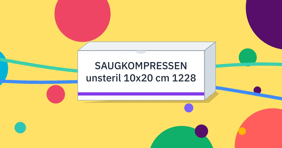 Symbolbild: Packung mit der Aufschrift SAUGKOMPRESSEN unsteril 10x20 cm 1228 (PZN 20611303) – Verfügbarkeit und Bezug in Apotheken in Frankfurt am Main