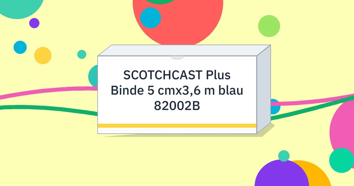 Symbolbild: Packung mit der Aufschrift SCOTCHCAST Plus Binde 5 cmx3,6 m blau 82002B (PZN 02698401) – Verfügbarkeit und Bezug in Apotheken in Frankfurt am Main