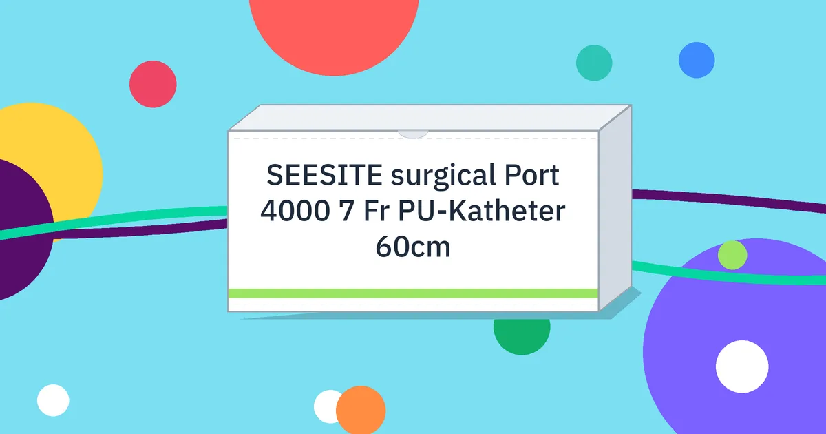 Symbolbild: Packung mit der Aufschrift SEESITE surgical Port 4000 7 Fr PU-Katheter 60cm (PZN 18494072) – Verfügbarkeit und Bezug in Apotheken in Frankfurt am Main