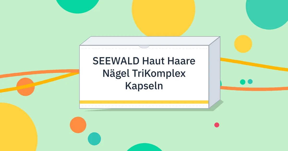 Symbolbild: Packung mit der Aufschrift SEEWALD Haut Haare Nägel TriKomplex Kapseln (PZN 19545736) – Verfügbarkeit und Bezug in Apotheken in Frankfurt am Main