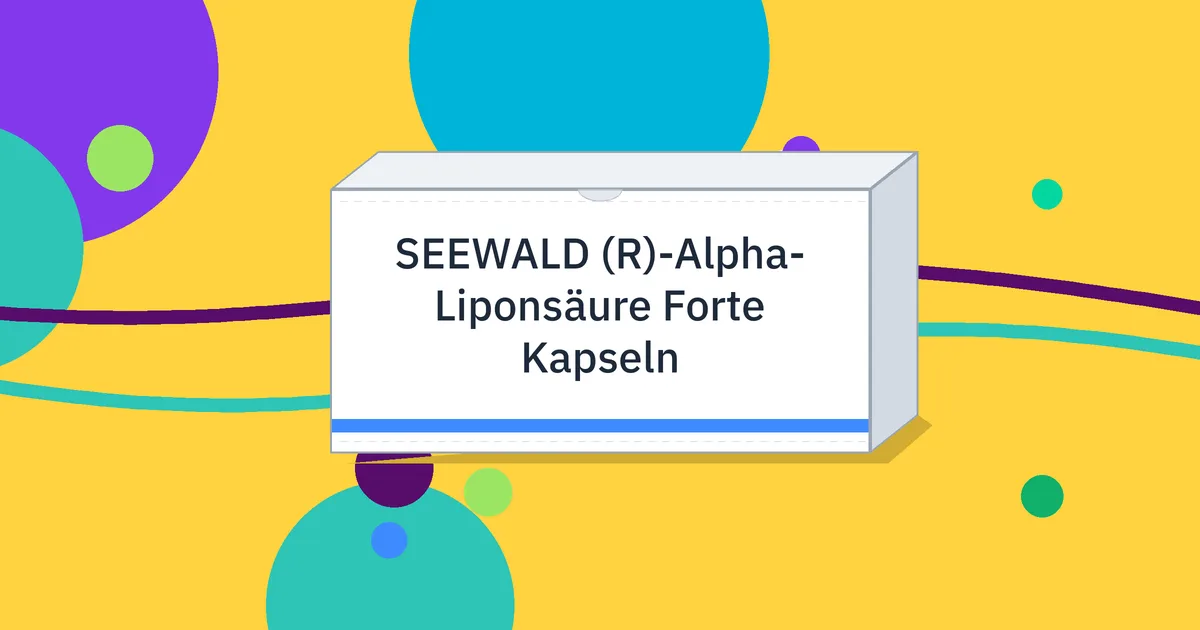 Symbolbild: Packung mit der Aufschrift SEEWALD (R)-Alpha-Liponsäure Forte Kapseln (PZN 19545305) – Verfügbarkeit und Bezug in Apotheken in Frankfurt am Main