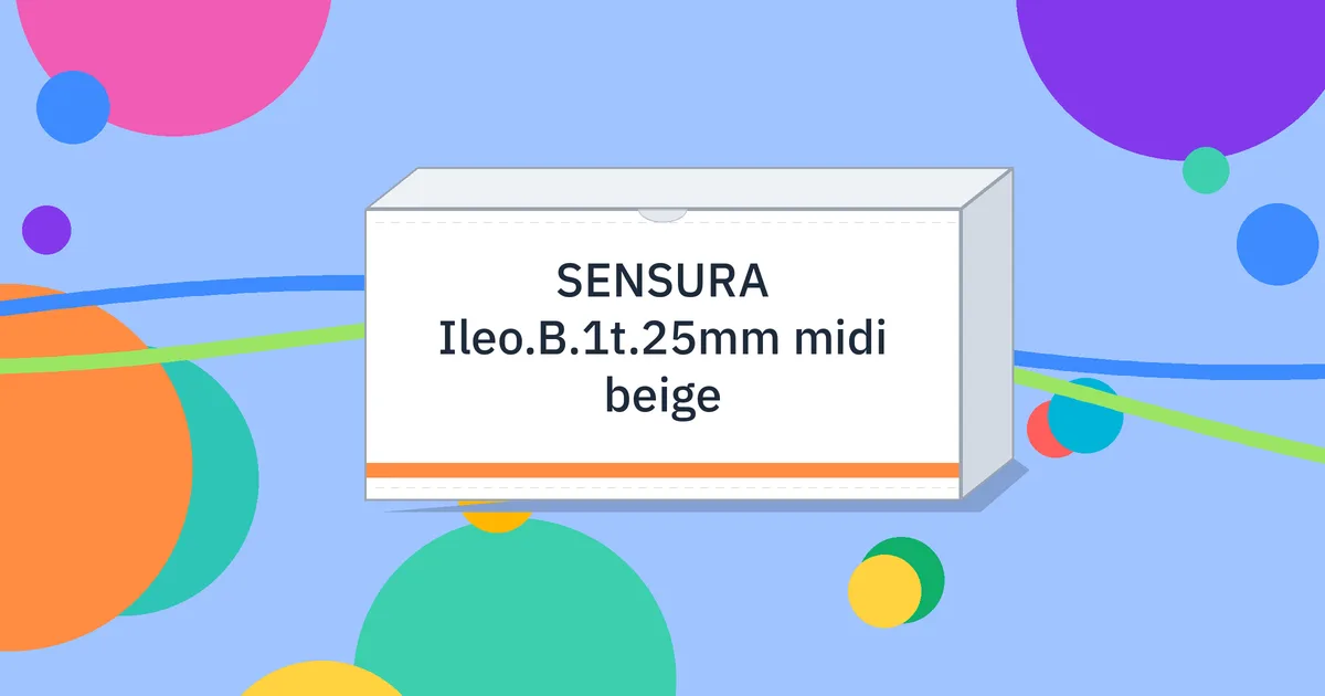 Symbolbild: Packung mit der Aufschrift SENSURA Ileo.B.1t.25mm midi beige (PZN 03029955) – Verfügbarkeit und Bezug in Apotheken in Frankfurt am Main