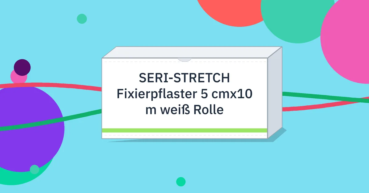 Symbolbild: Packung mit der Aufschrift SERI-STRETCH Fixierpflaster 5 cmx10 m weiß Rolle (PZN 14444806) – Verfügbarkeit und Bezug in Apotheken in Frankfurt am Main