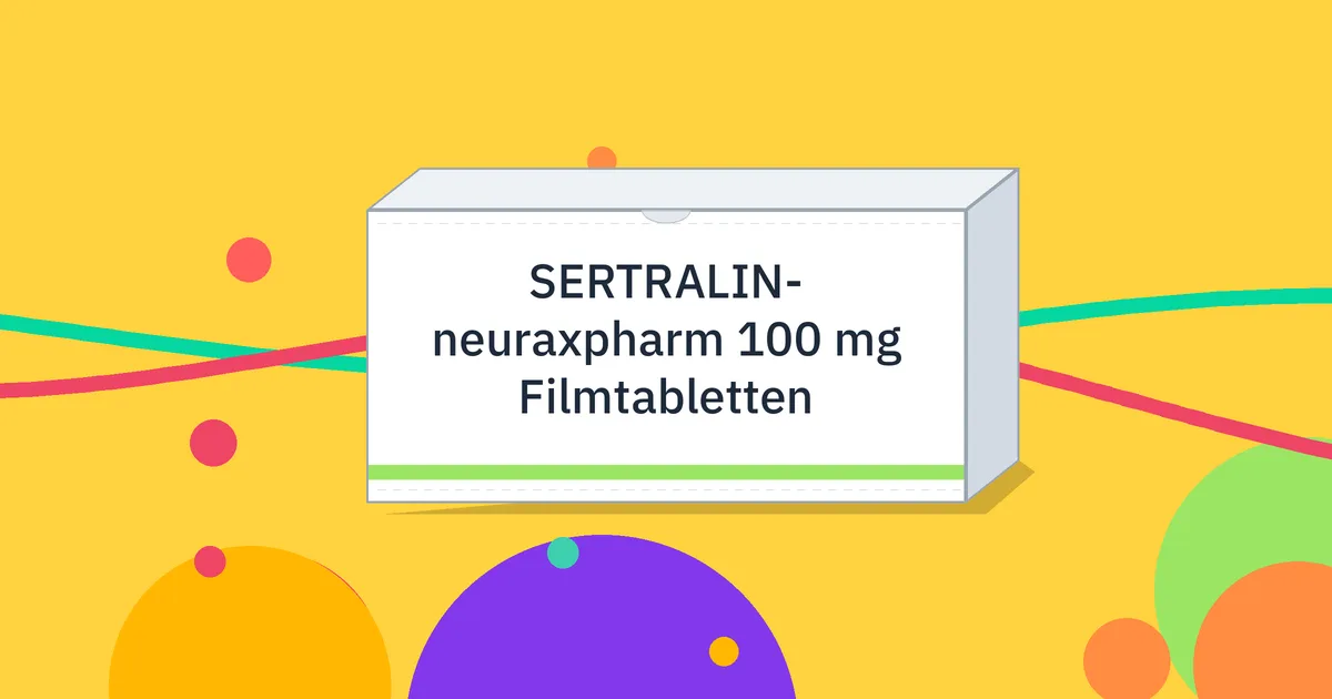 Symbolbild: Packung mit der Aufschrift SERTRALIN-neuraxpharm 100 mg Filmtabletten (PZN 01034892) – Verfügbarkeit und Bezug in Apotheken in Frankfurt am Main