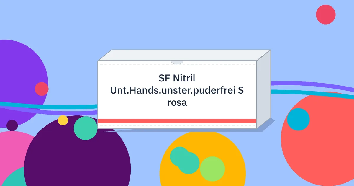 Symbolbild: Packung mit der Aufschrift SF Nitril Unt.Hands.unster.puderfrei S rosa (PZN 16163715) – Verfügbarkeit und Bezug in Apotheken in Frankfurt am Main