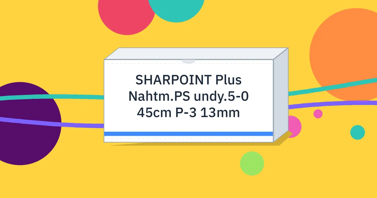 Symbolbild: Packung mit der Aufschrift SHARPOINT Plus Nahtm.PS undy.5-0 45cm P-3 13mm (PZN 17995317) – Verfügbarkeit und Bezug in Apotheken in Frankfurt am Main