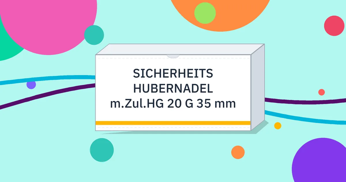 Symbolbild: Packung mit der Aufschrift SICHERHEITS HUBERNADEL m.Zul.HG 20 G 35 mm (PZN 14321966) – Verfügbarkeit und Bezug in Apotheken in Frankfurt am Main