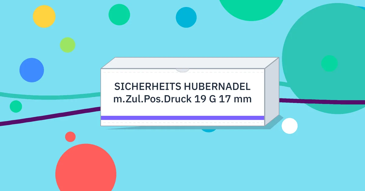 Symbolbild: Packung mit der Aufschrift SICHERHEITS HUBERNADEL m.Zul.Pos.Druck 19 G 17 mm (PZN 12646606) – Verfügbarkeit und Bezug in Apotheken in Frankfurt am Main