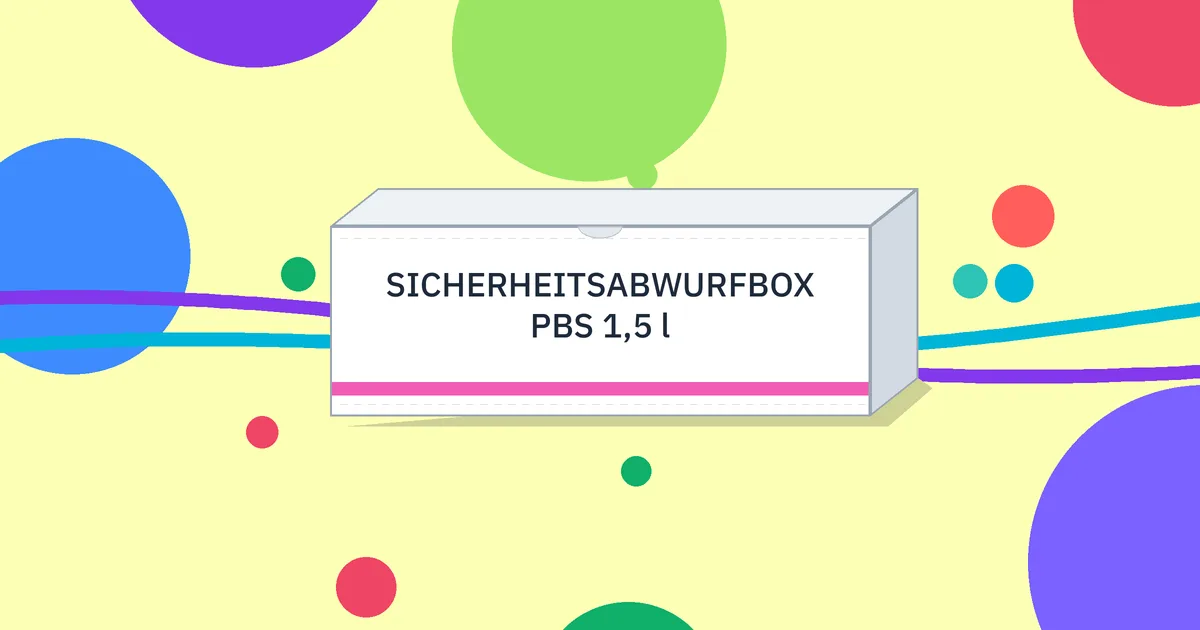 Symbolbild: Packung mit der Aufschrift SICHERHEITSABWURFBOX PBS 1,5 l (PZN 06403176) – Verfügbarkeit und Bezug in Apotheken in Frankfurt am Main
