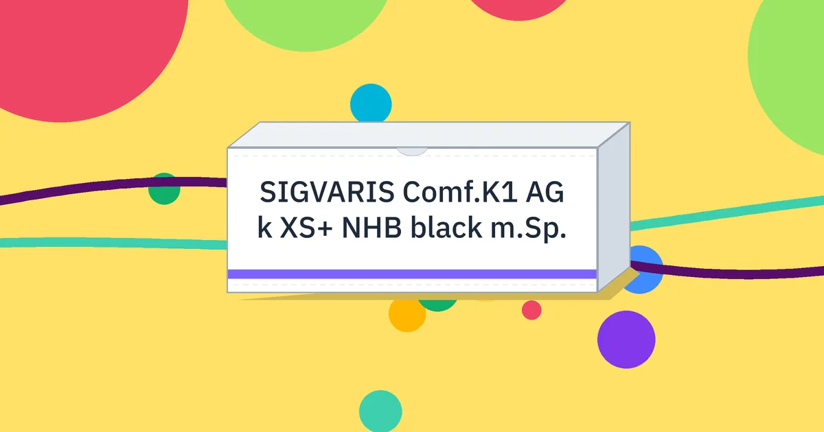 Symbolbild: Packung mit der Aufschrift SIGVARIS Comf.K1 AG k XS+ NHB black m.Sp. (PZN 17100148) – Verfügbarkeit und Bezug in Apotheken in Frankfurt am Main