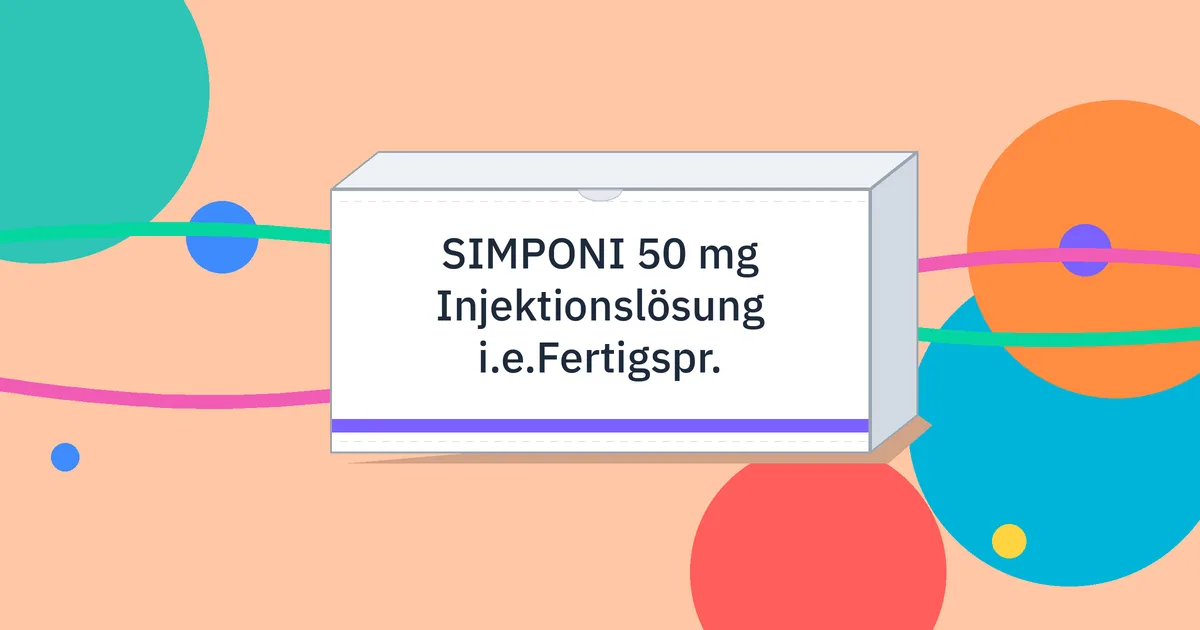 Symbolbild: Packung mit der Aufschrift SIMPONI 50 mg Injektionslösung i.e.Fertigspr. (PZN 14367431) – Verfügbarkeit und Bezug in Apotheken in Frankfurt am Main