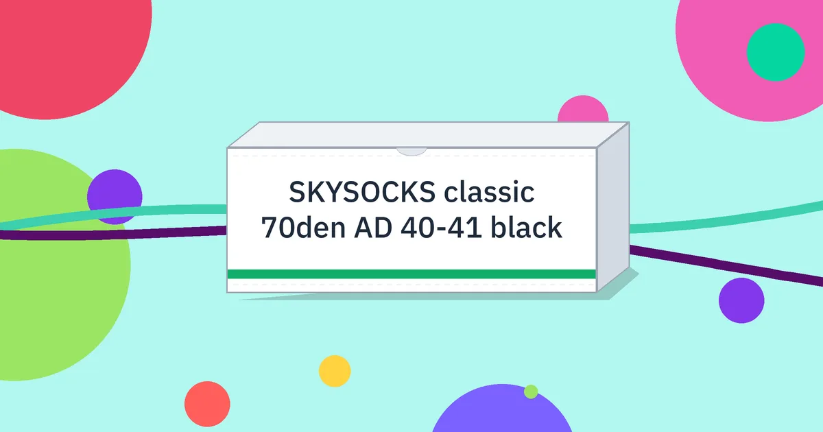 Symbolbild: Packung mit der Aufschrift SKYSOCKS classic 70den AD 40-41 black (PZN 18663741) – Verfügbarkeit und Bezug in Apotheken in Frankfurt am Main