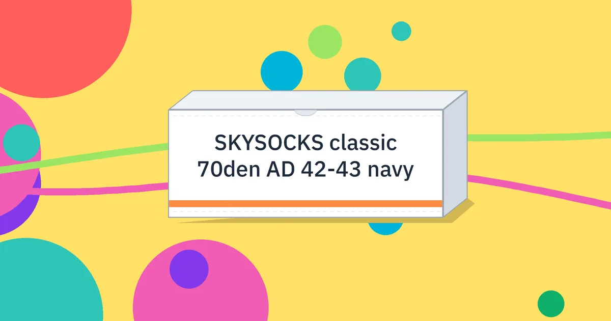 Symbolbild: Packung mit der Aufschrift SKYSOCKS classic 70den AD 42-43 navy (PZN 18663876) – Verfügbarkeit und Bezug in Apotheken in Frankfurt am Main