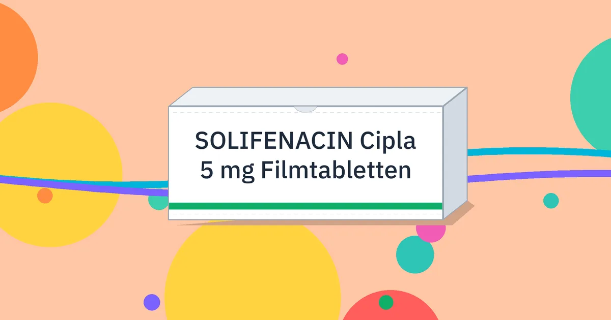 Symbolbild: Packung mit der Aufschrift SOLIFENACIN Cipla 5 mg Filmtabletten (PZN 16138433) – Verfügbarkeit und Bezug in Apotheken in Frankfurt am Main